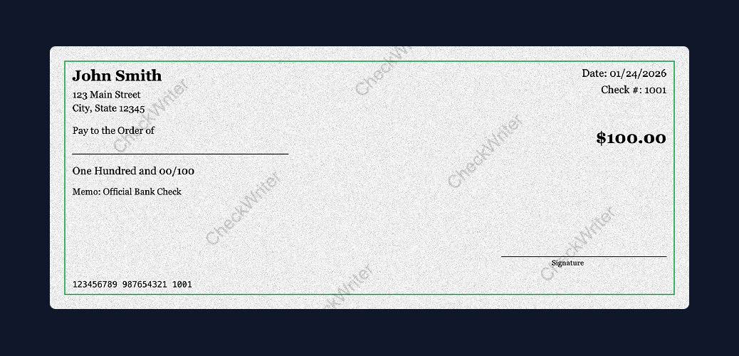 Free Cashier's Check Template – Printable PDF | CheckWriter | CheckWriter