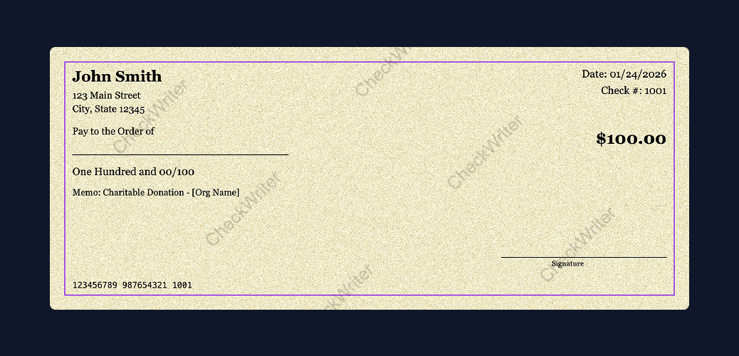 Donation Check Template — Free Printable PDF | CheckWriter | CheckWriter