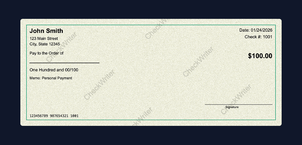 Free Personal Check Template – Printable PDF | CheckWriter | CheckWriter